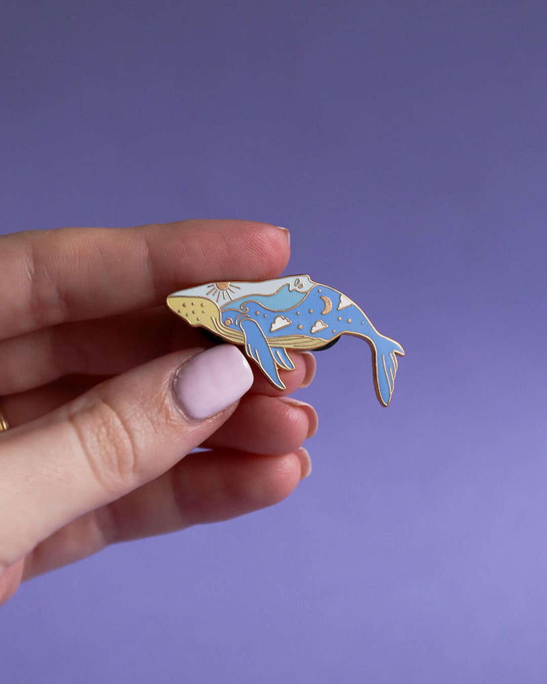 Celestial Whale Enamel Pin Rose Gold Ocean Lapel Badge Brooch Accessory ...