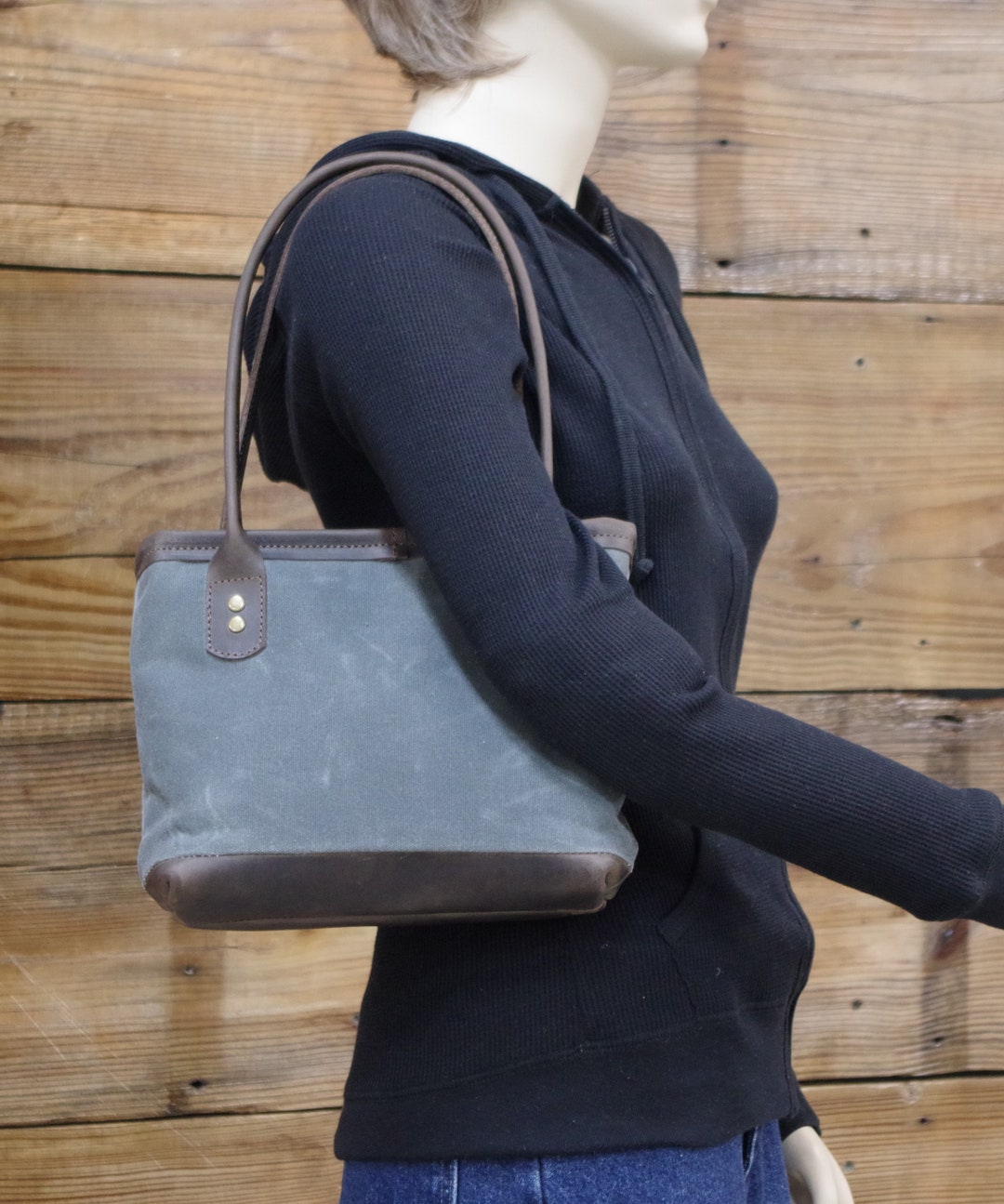 Leather Waxed Canvas Shoulder Bag/tote/purse With Zipper. Cotton Lined ...