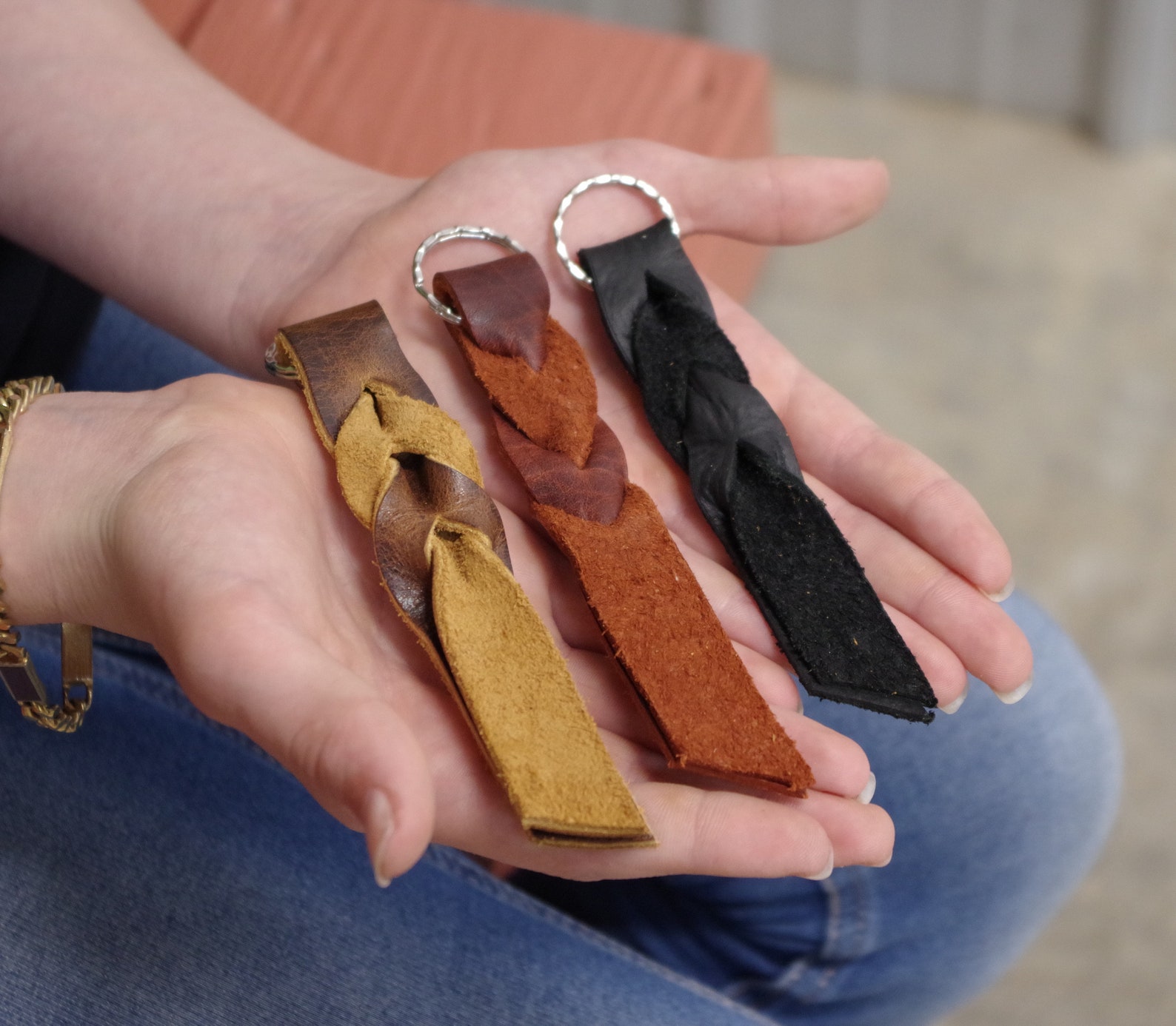 Leather Braided Keychain/full Grain Leather. Key Fob. Silver Key Ring ...