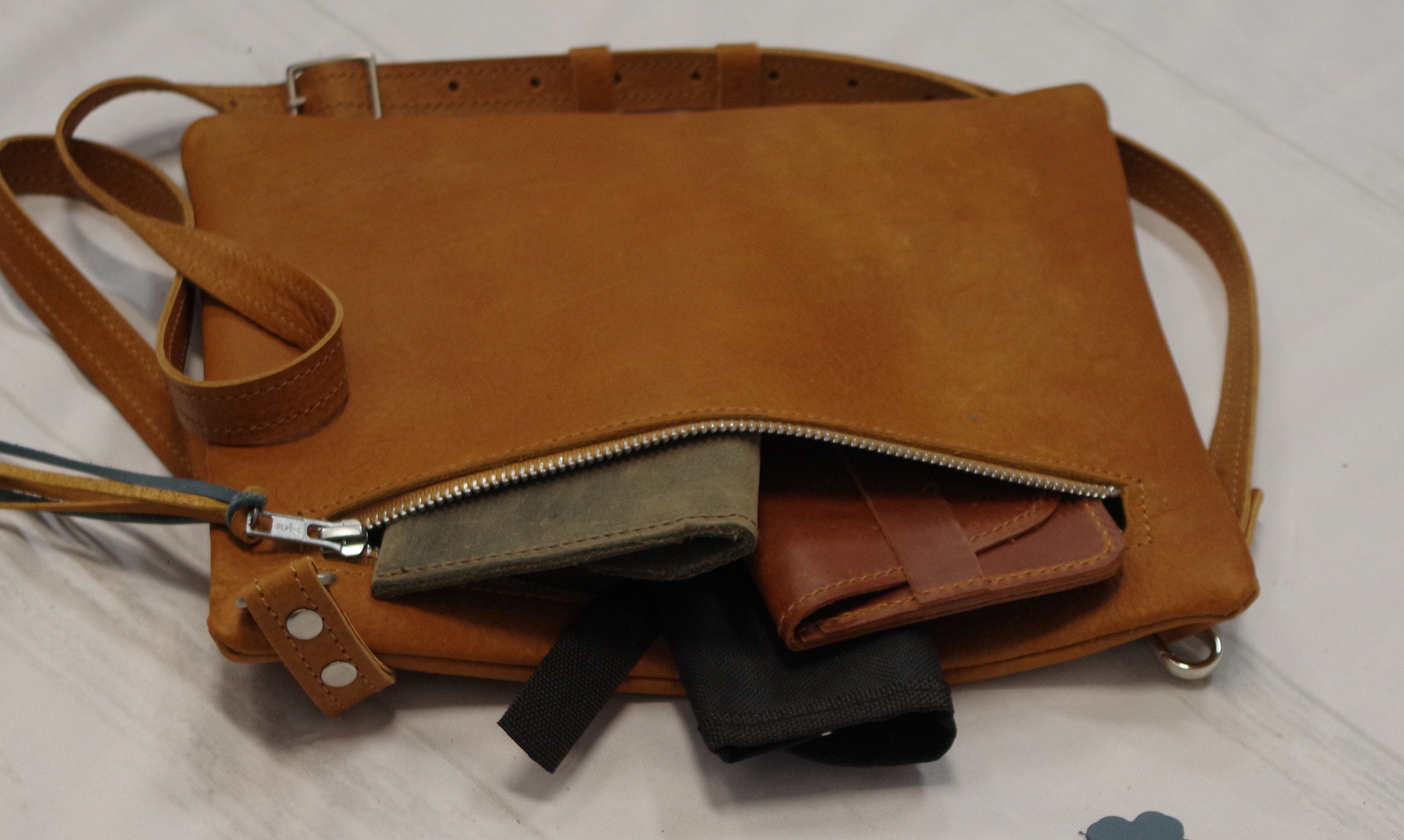 Leather Crossbody Bag/purse. Buckskin Full Grain Leather. Soft Suede ...