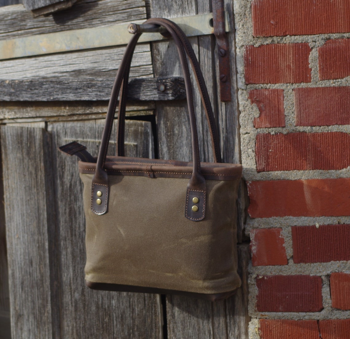 Leather Waxed Canvas Shoulder Bag/tote/purse With Zipper. Cotton Lined ...