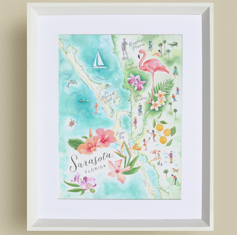 Sarasota, FL Watercolor Map - Etsy