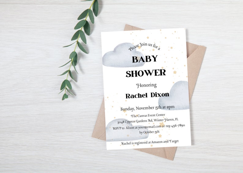 Plantilla de invitación para baby shower de nubes estrelladas - Etsy México