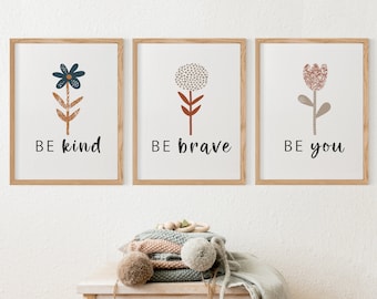 Be Kind Be Brave Be You Printable Wall Art Set of 3 | Etsy
