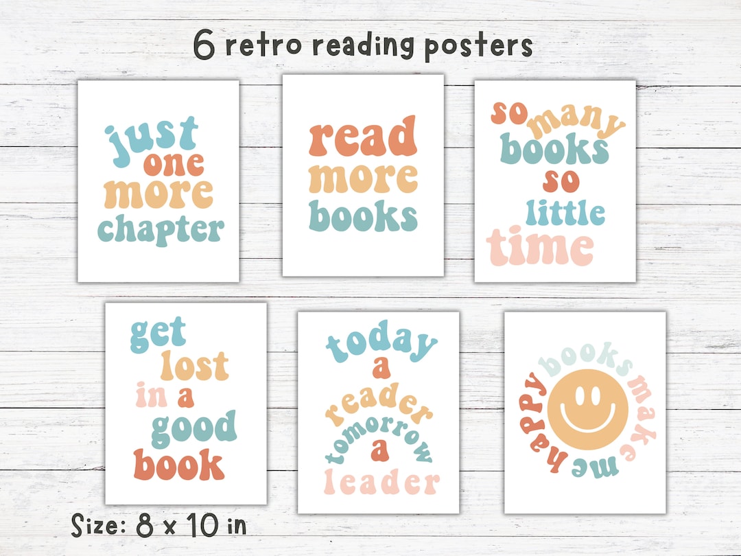 Retro Reading Posters, Reading Corner Posters, Reading Center, School ...