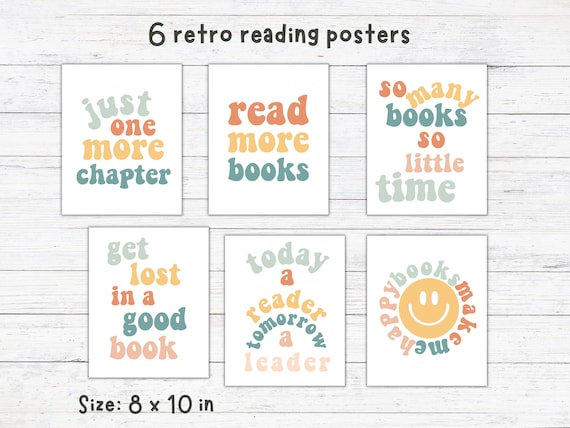 Retro Reading Posters Reading Corner Posters Reading Center - Etsy