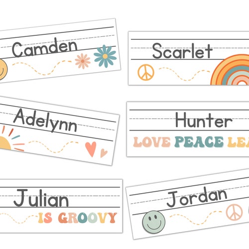 Retro Classroom Name Tags Classroom Name Plate Bundle Retro - Etsy