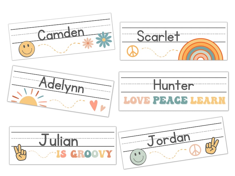 Retro Classroom Name Tags Classroom Name Plate Bundle Retro - Etsy