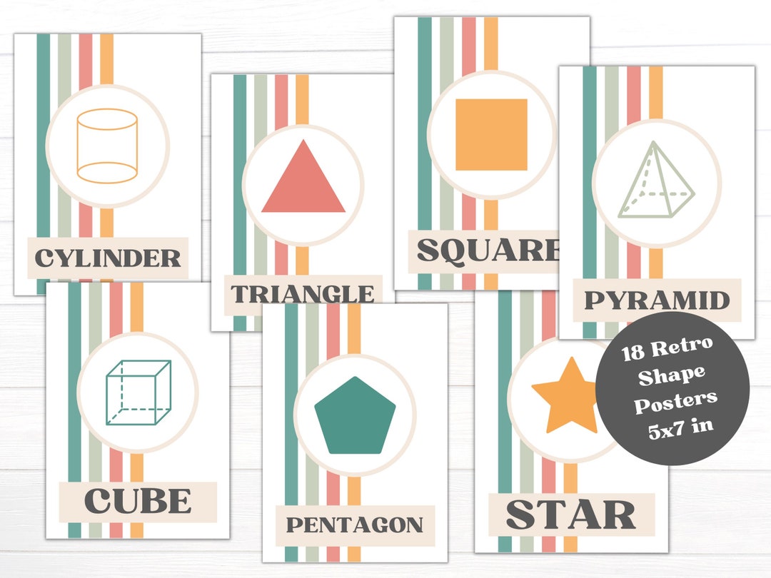 Retro Classroom Shape Posters, Retro Classroom Decor, Printable ...