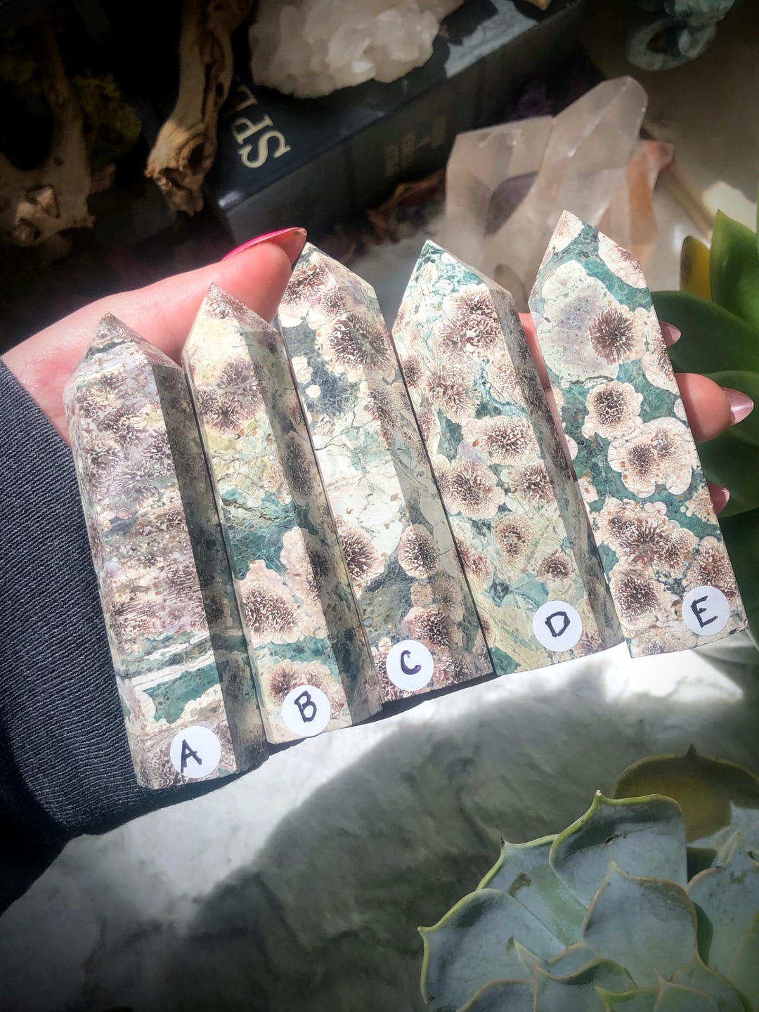 ONE - Sakura Flower Jasper Tower, Rhyolite Green Flower Jasper, Green ...