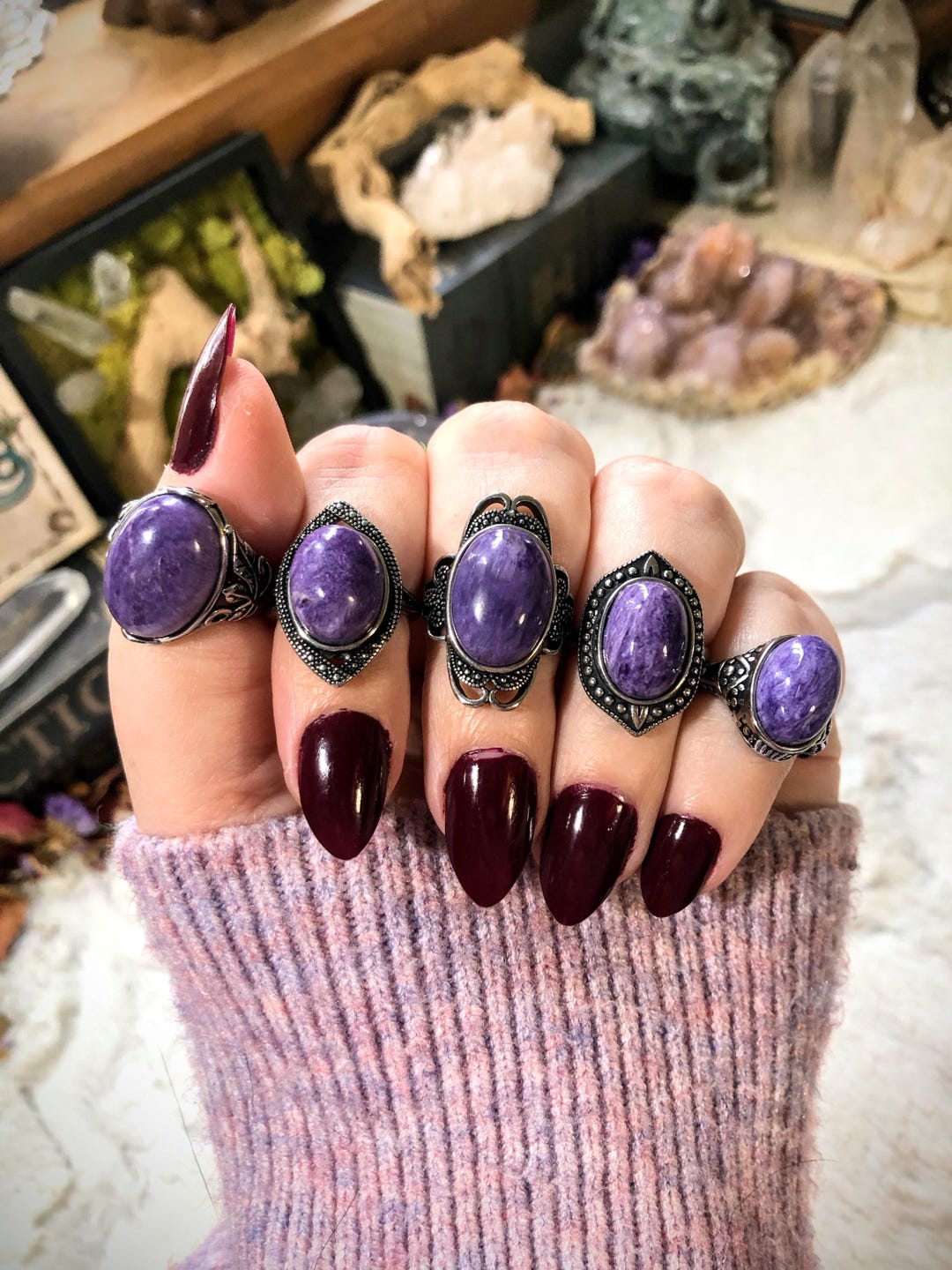 ONE Adjustable Silver Charoite Ring, Purple Charoite Ring, Charoite Jewelry, Charoite Ring ...