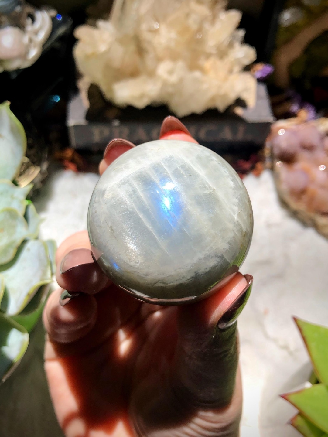 Blue Flash White Moonstone Sphere, Double Flash Blue Moonstone, White ...