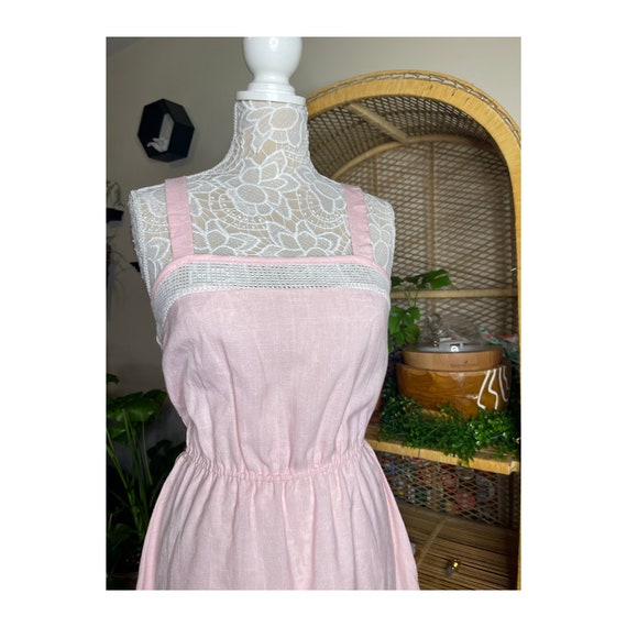 1960s 1970s Light Pink Linen Summer Tank Vintage Dress - Gem