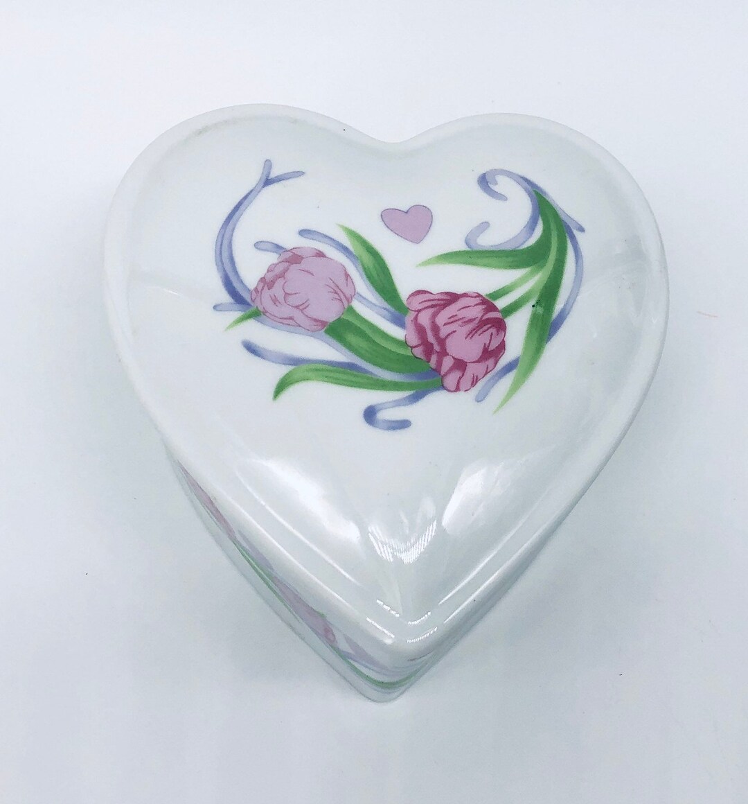 Vintage Heart Shaped Porcelain Trinket Box: FTD Peony Design - Etsy