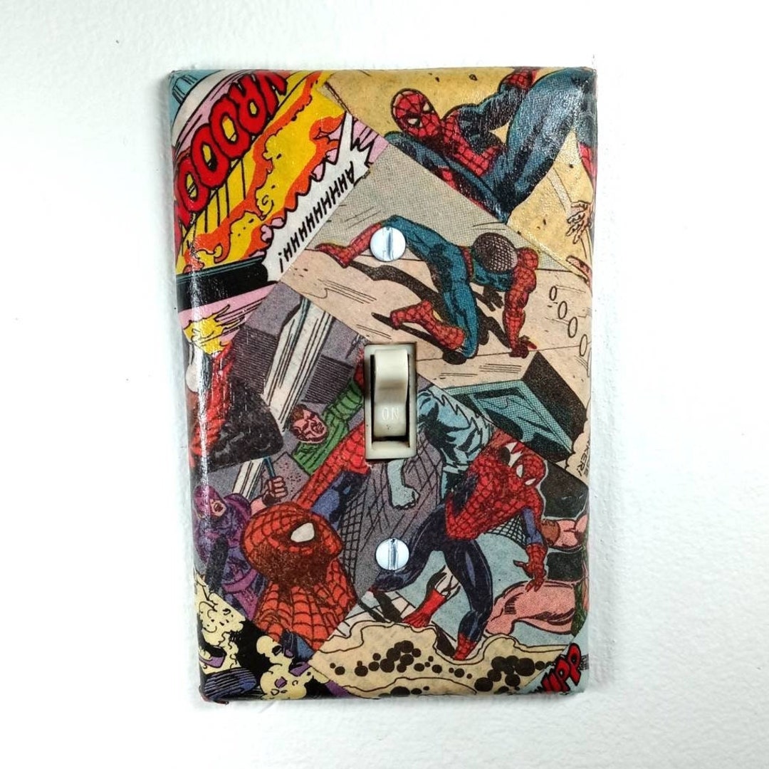 Spider-man Light Switch Plate Cover - Custom Spiderman Comic Book Wall ...