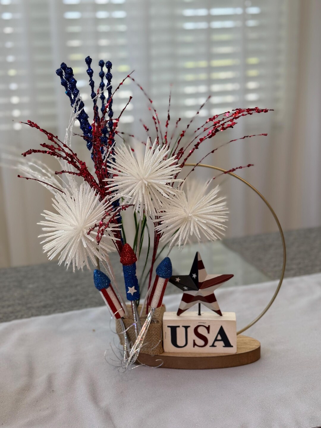 Patriotic Centerpiece for Table, Red White and Blue, Americana Decor ...