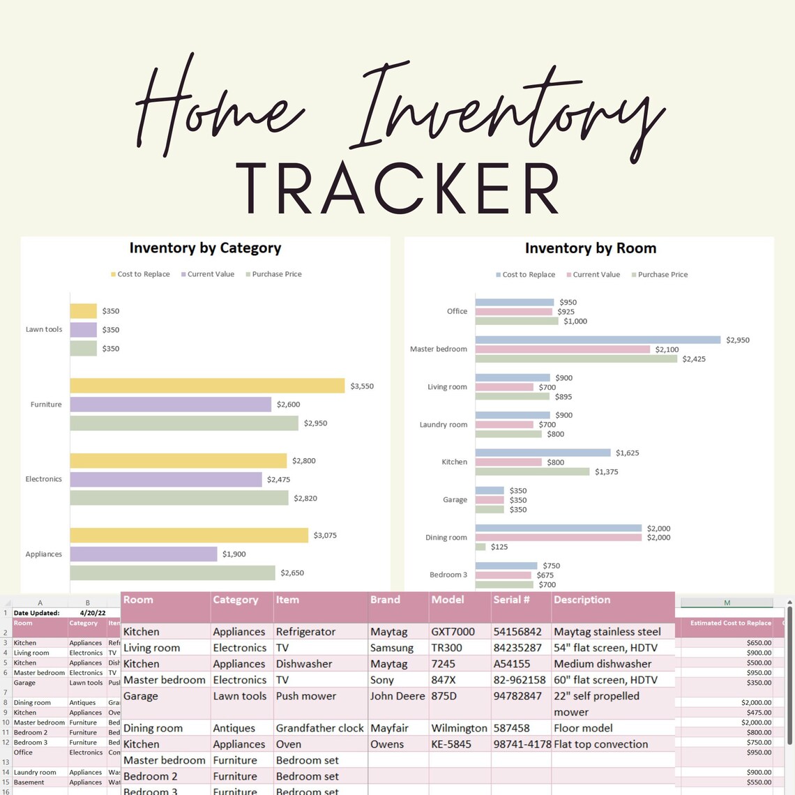 Home Inventory Spreadsheet Household Inventory Tracker Home - Etsy