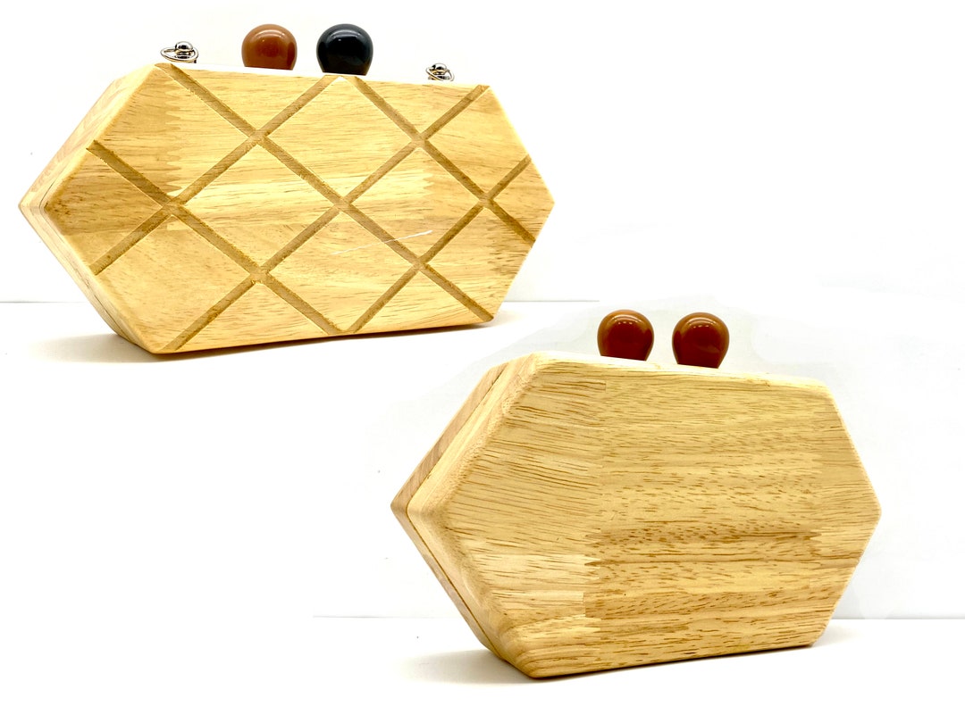 7 3/4 Inch , 8 1/2 Inch Diamond Shape Wood Case Box Clutch Bag Purse ...