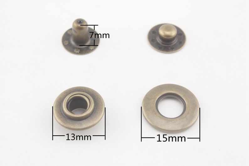 30 Sets 13mm Solid Brass Open Ring Snap Fasteners Anti Brass Gunmetal ...