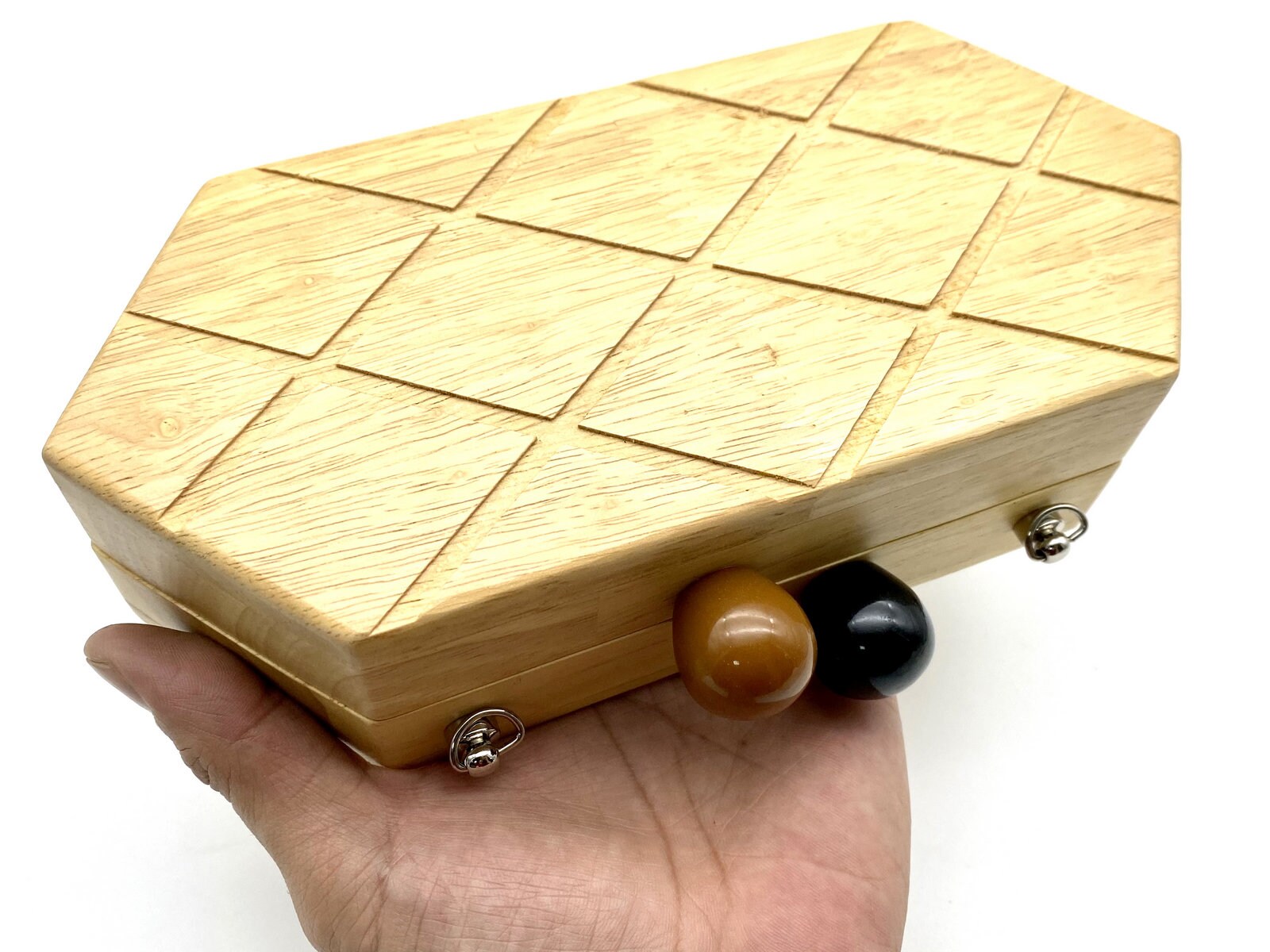 7 3/4 Inch , 8 1/2 Inch Diamond Shape Wood Case Box Clutch Bag Purse ...