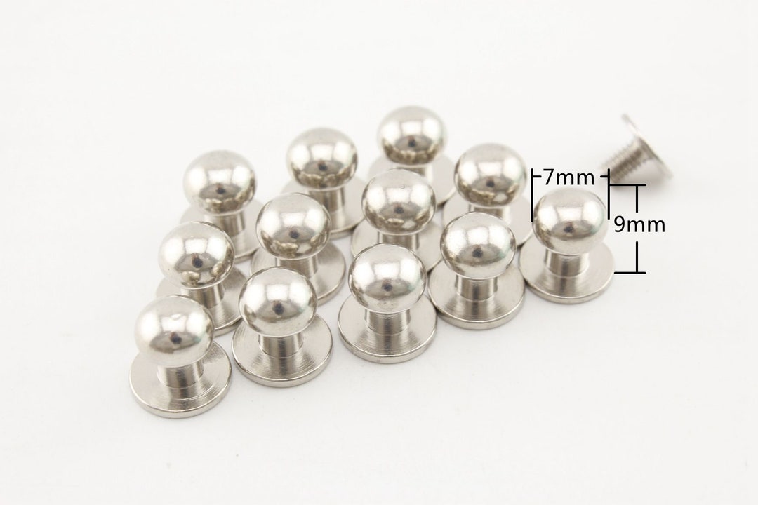 12 Sets of 7mm Solid Brass Round Head Button Studs Rivets Screwback ...