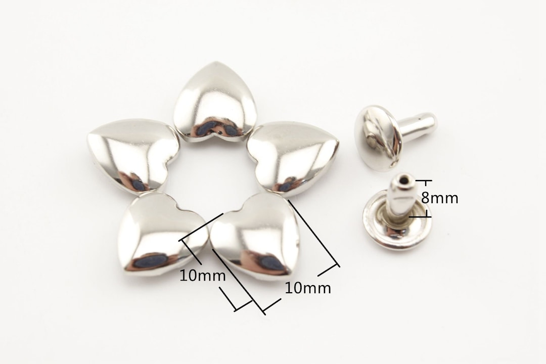 100 Sets of 10mm Double Cap IRON Heart Shape Rivets for Leather Purse ...