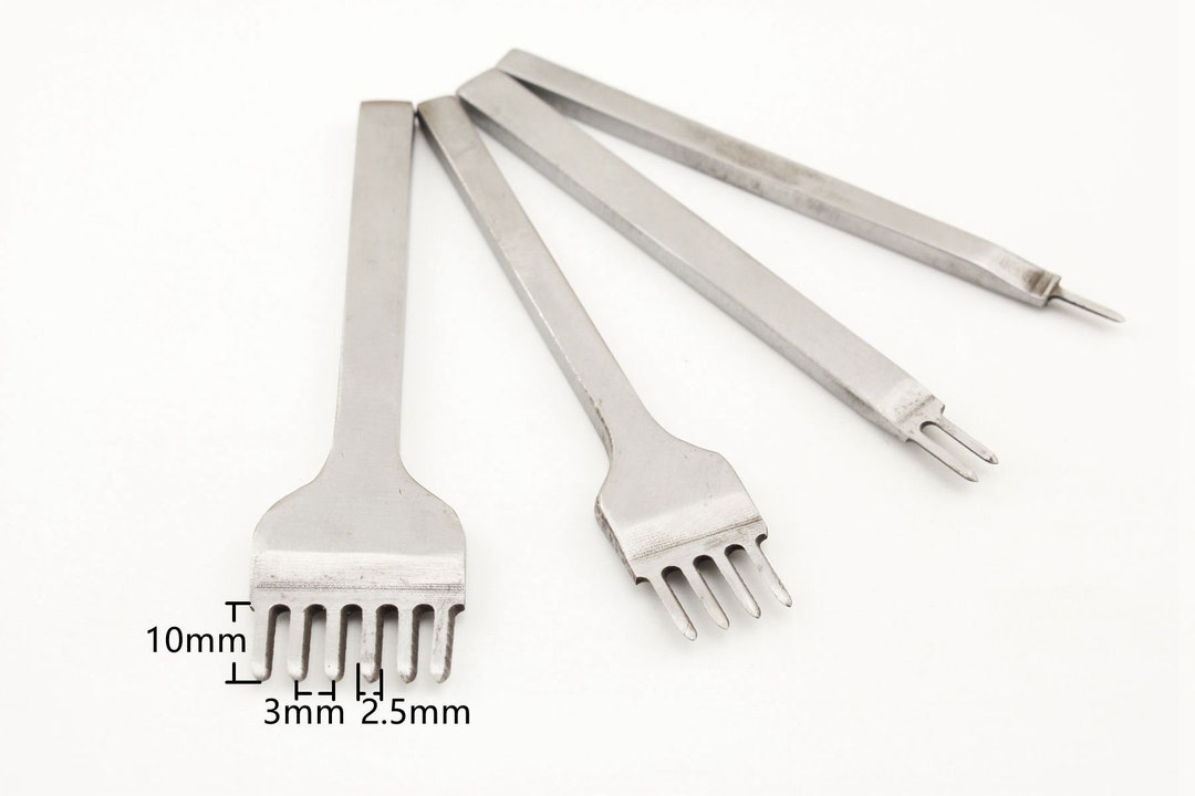 A Sets of 3mm / 4mm/5mm/ 6mm Lacing Chisels Pitch Stitching Prong Holes ...