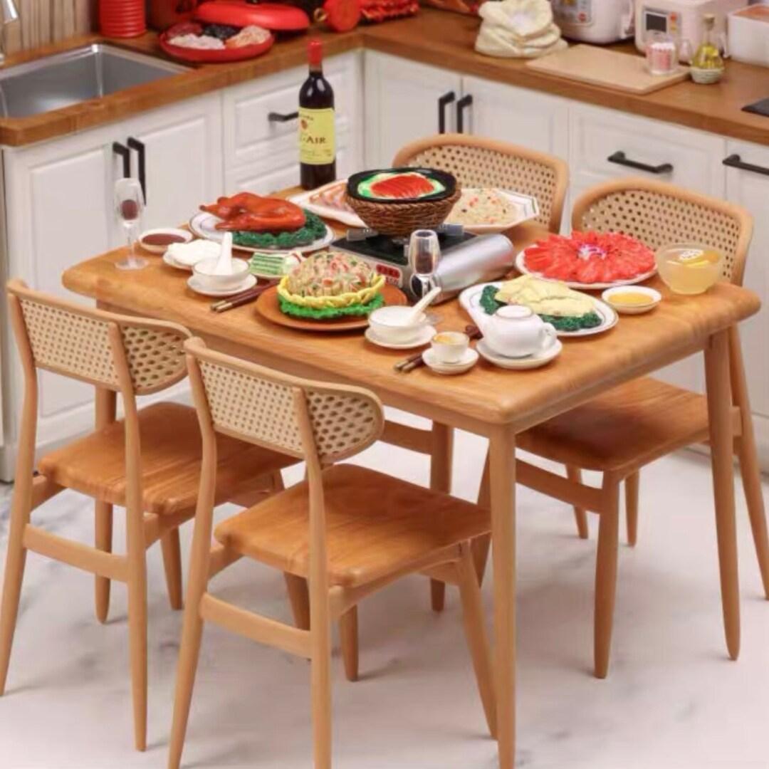 1/6 Scale Dollhouse Dining Table Set: Miniature Furniture for Blythe ...