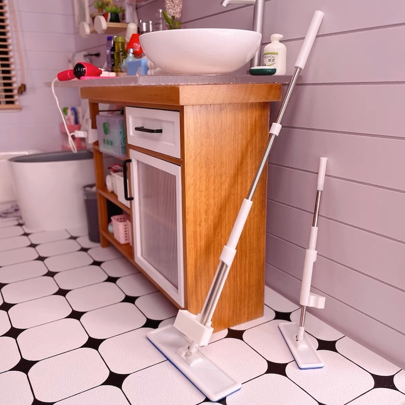 Miniature Dollhouse Mop: 1/6 & 1/12 Scale Cleaning Tool - Etsy
