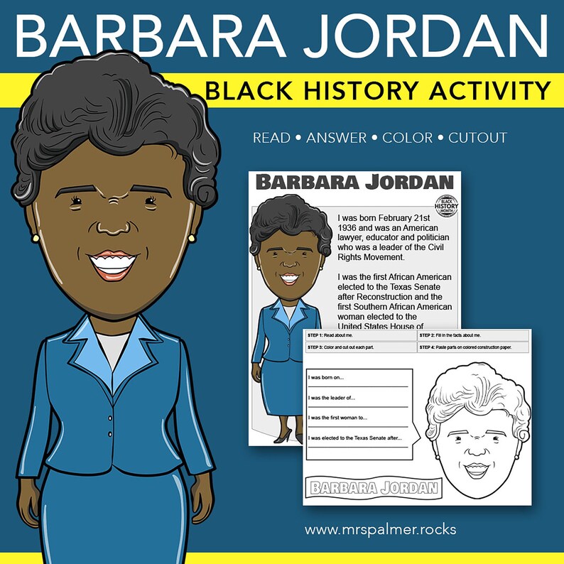 Barbara Jordan Big Head Black History Cut-out Activity - Etsy