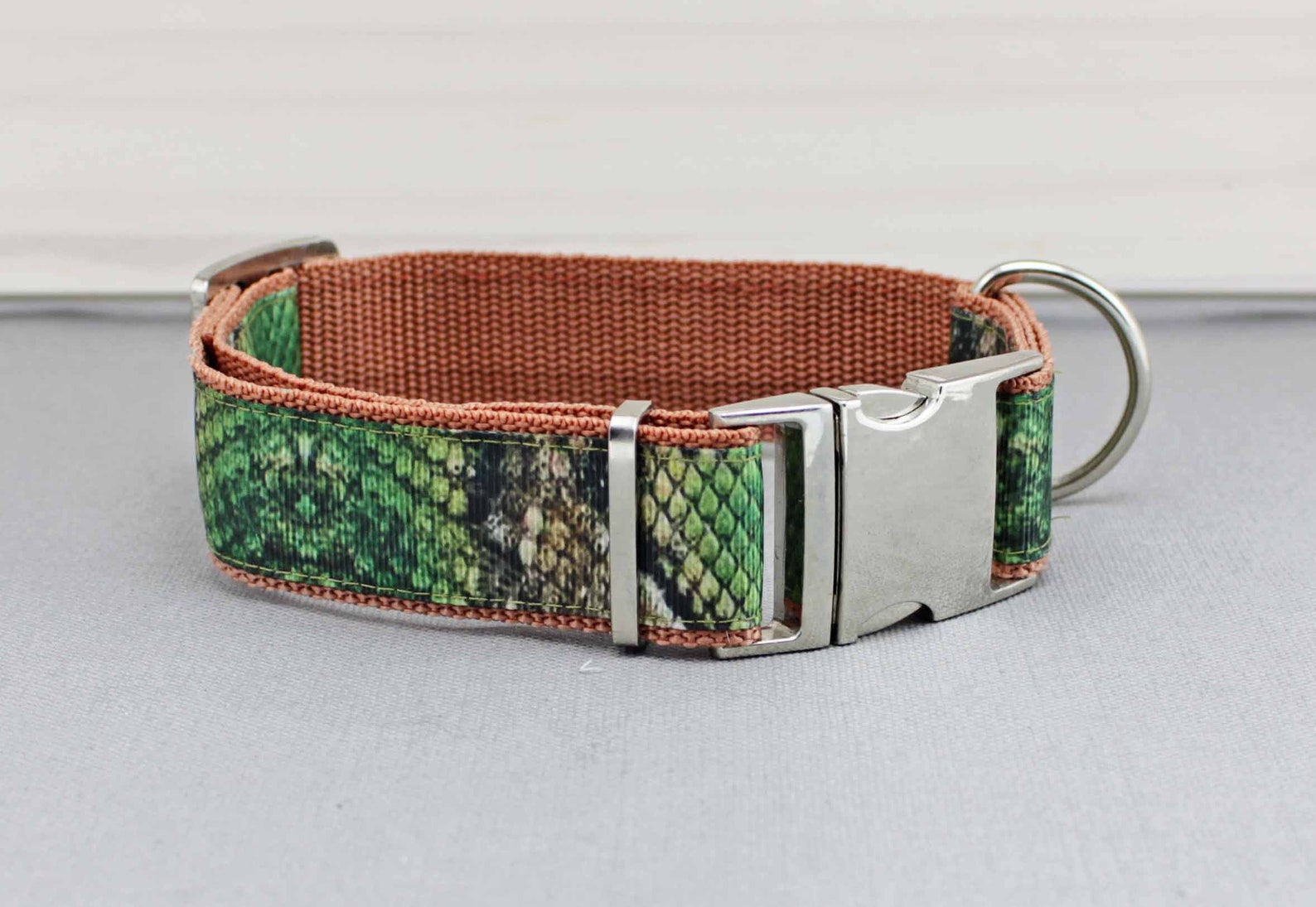 Dog Collar With Snake Pattern Green and Light Green Webbing - Etsy