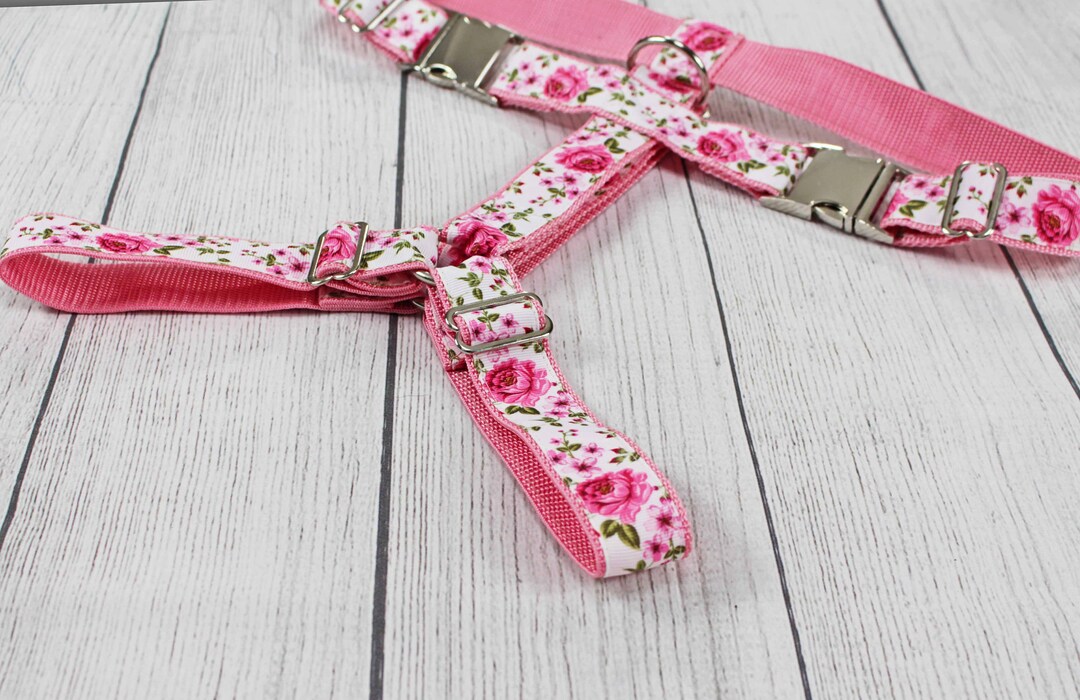 Dog Harness With Roses, Pink and White, Webbing in Pink, for Dogs ...
