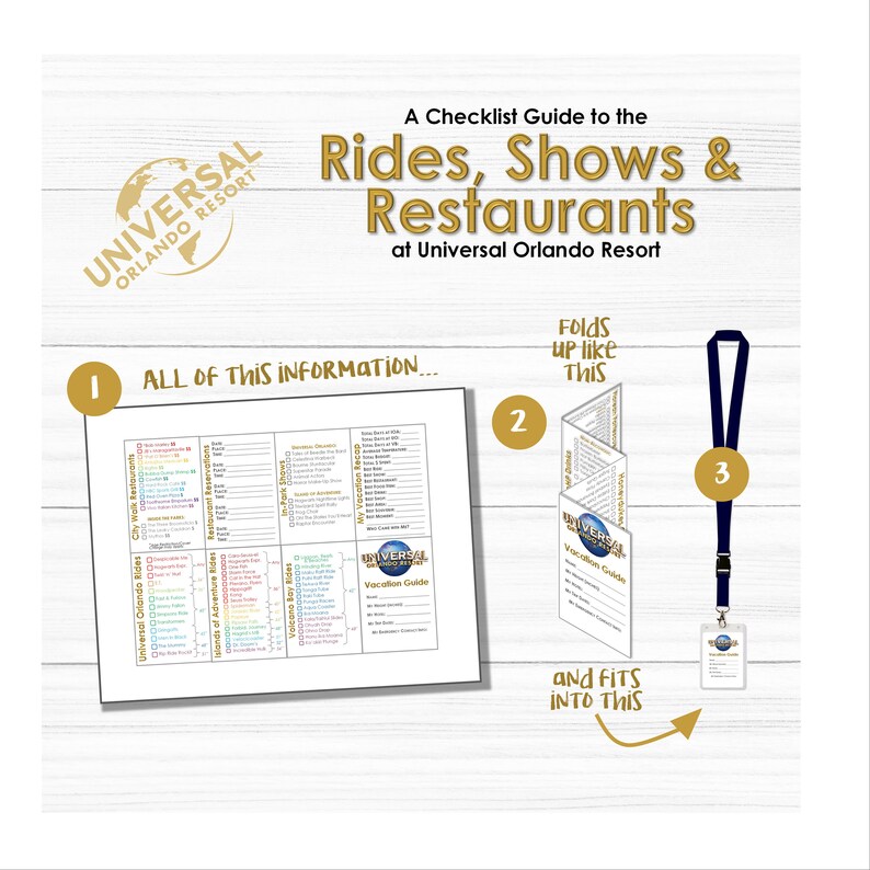 Universal Orlando Resort Vacation Checklist/pocket Guide Lanyard Insert ...