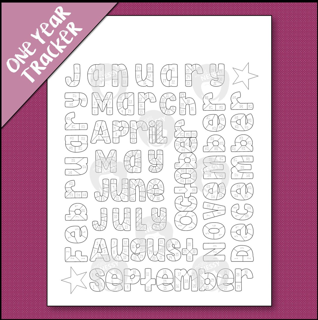 One Year Calendar - Habit Tracker - Color in the Days Chart - Etsy