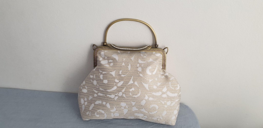 White Handcrafted Bag,vintage,metal Frame,evening Bag,bag,clutch Metal ...