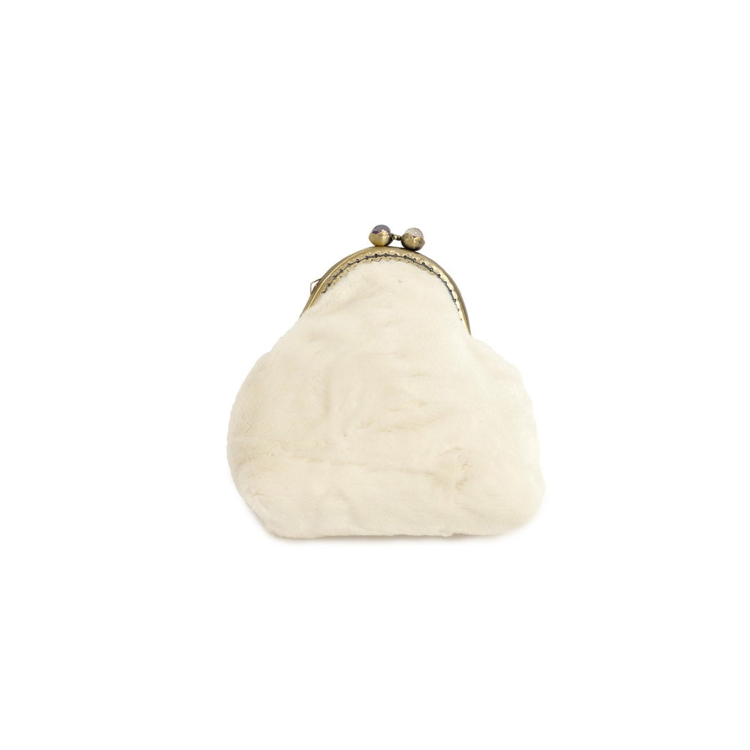 White Faux Fur Coin Purse, Faux Fur Purse, Unique Piece, Soft White ...