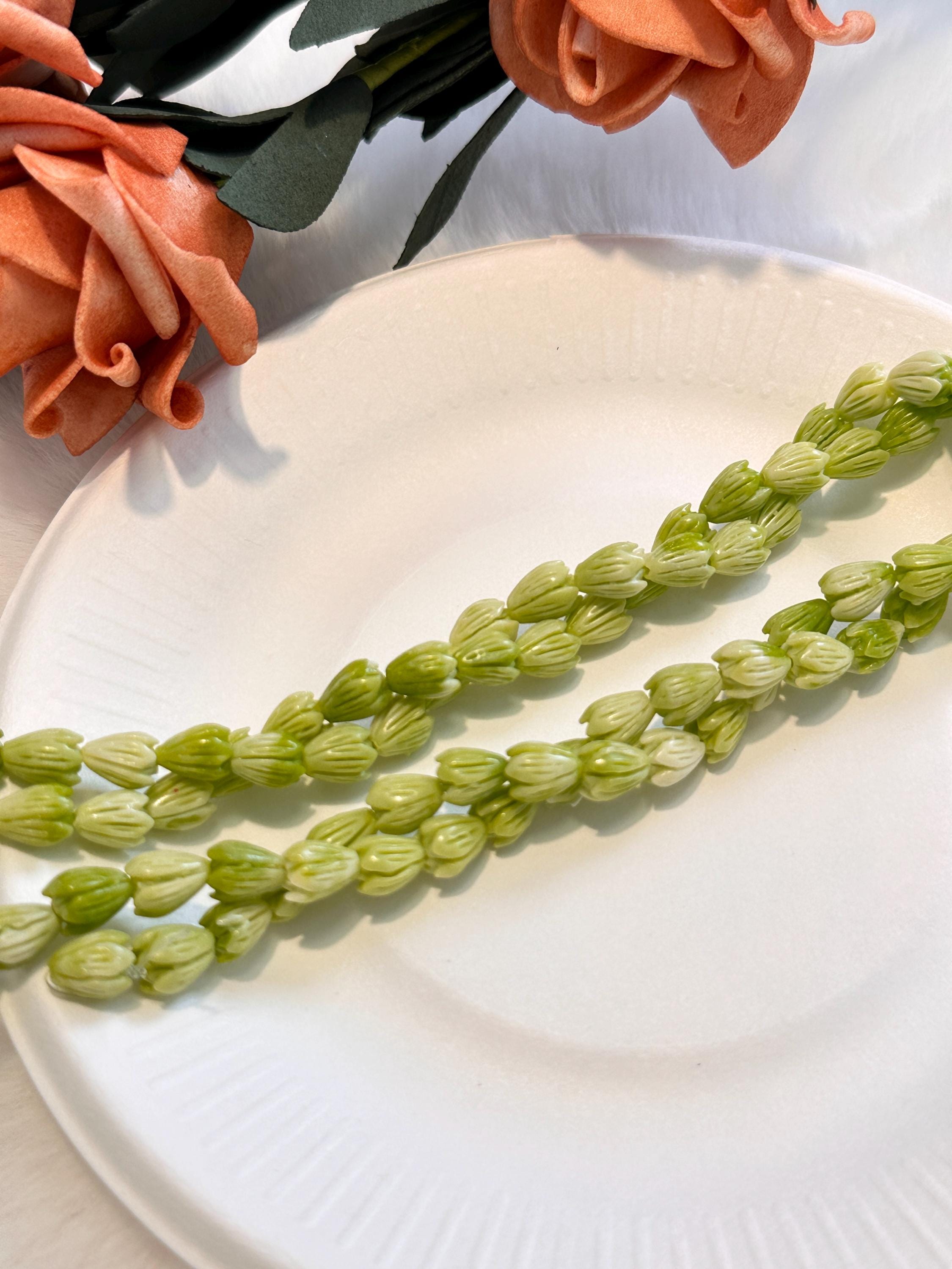 Variegated Green Pikake Beads，diy Hawaiian Jasmine Flower，composite ...