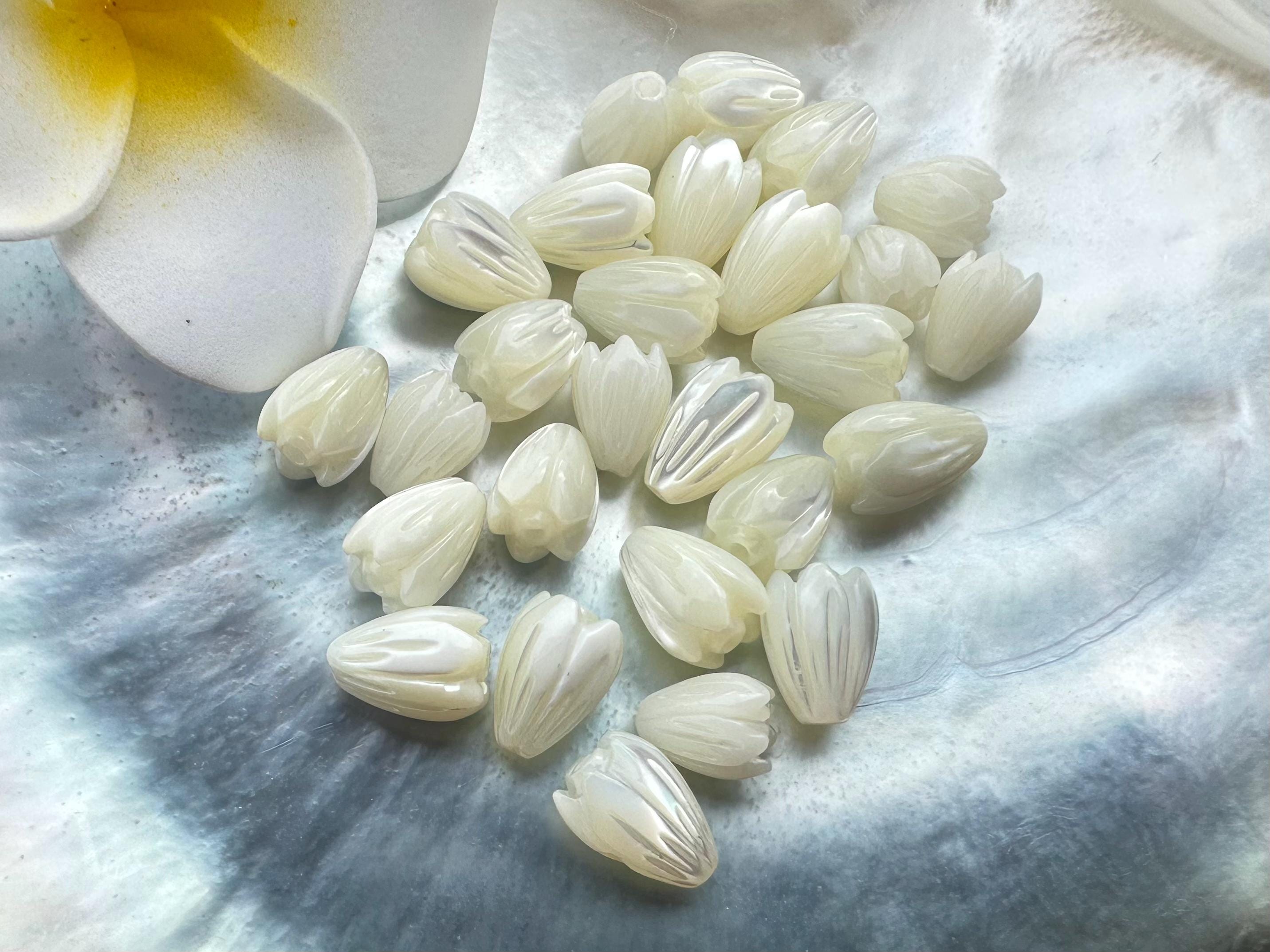 Mother of Pearl Pikake Loose Beads，diy Hawaiian Jasmine Flower Tulip ...