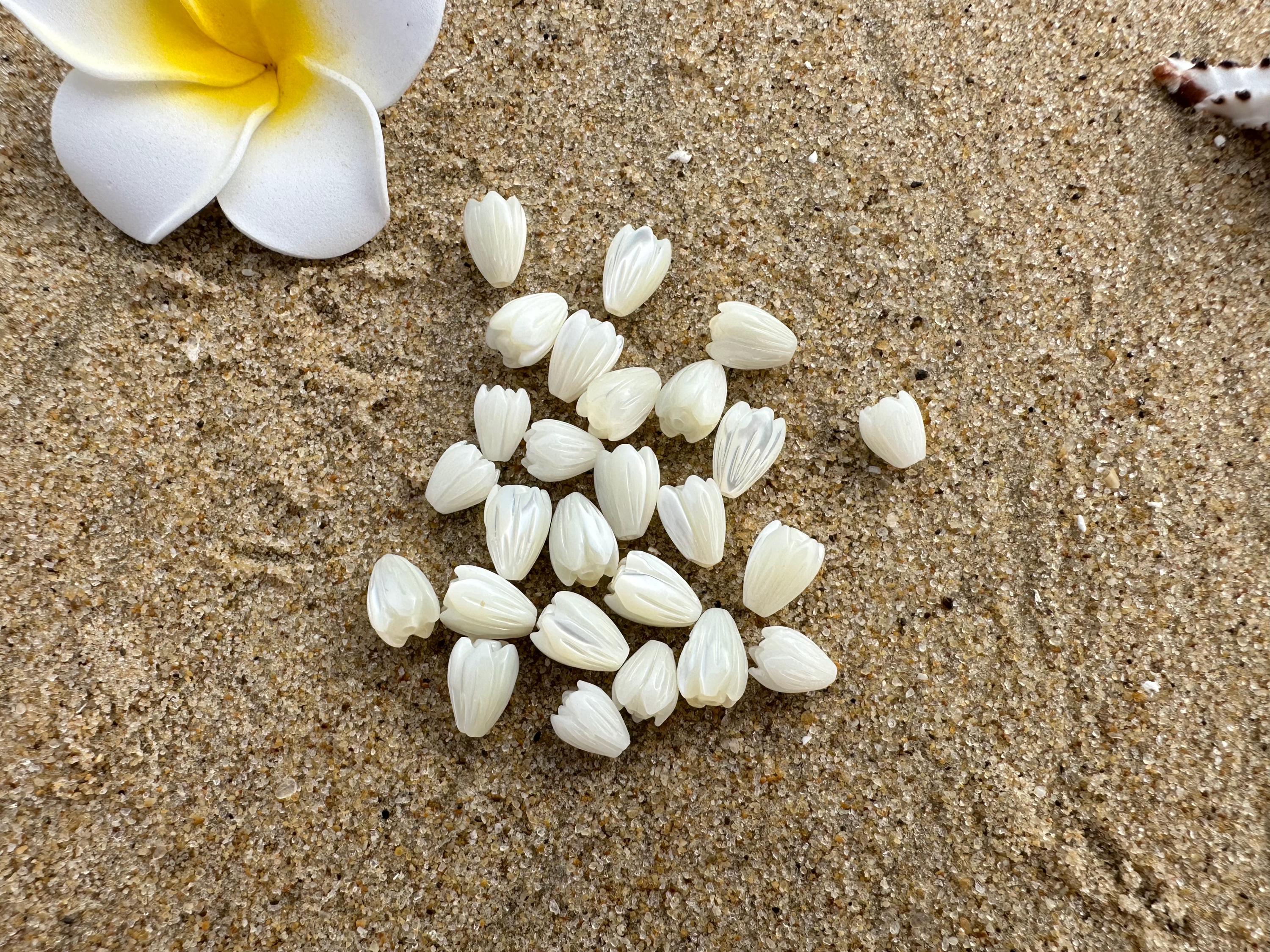 Mother of Pearl Pikake Loose Beads，diy Hawaiian Jasmine Flower Tulip ...