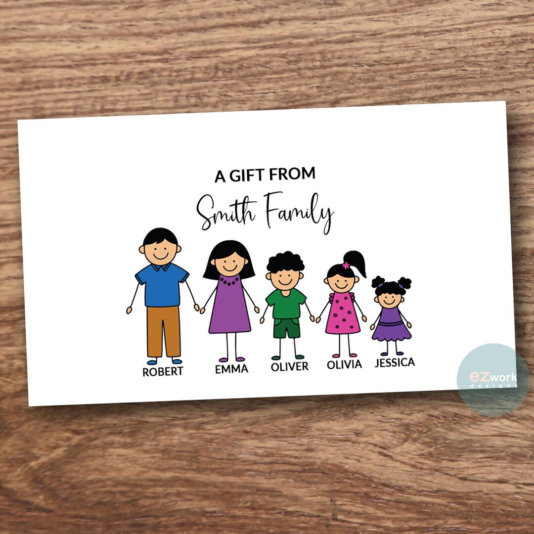 Stick Figure Family Calling Cards, Family Gift Tags Personalized, A ...