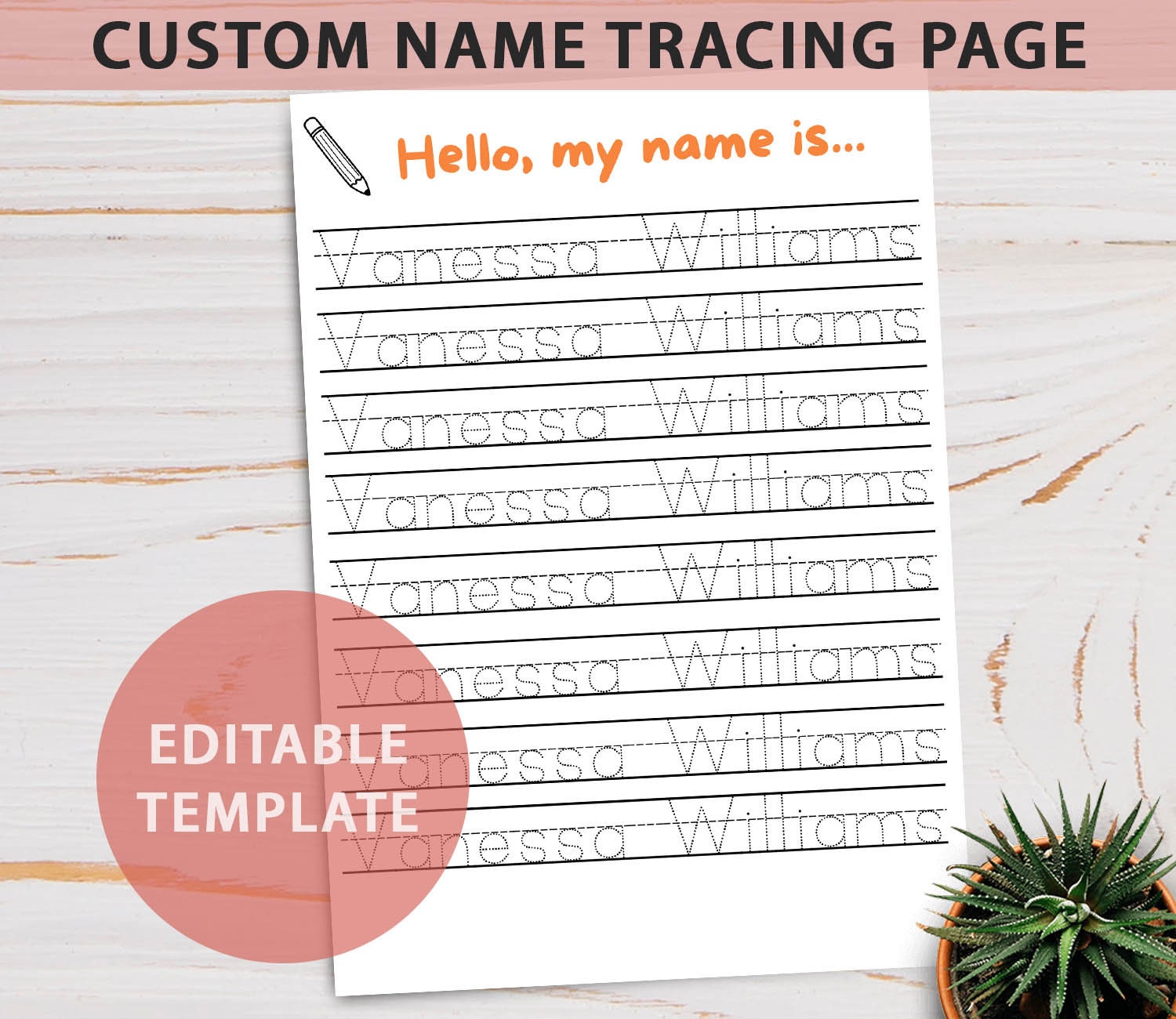 Editable Name Tracing Worksheet Practice Printable Preschool, Can Write ...
