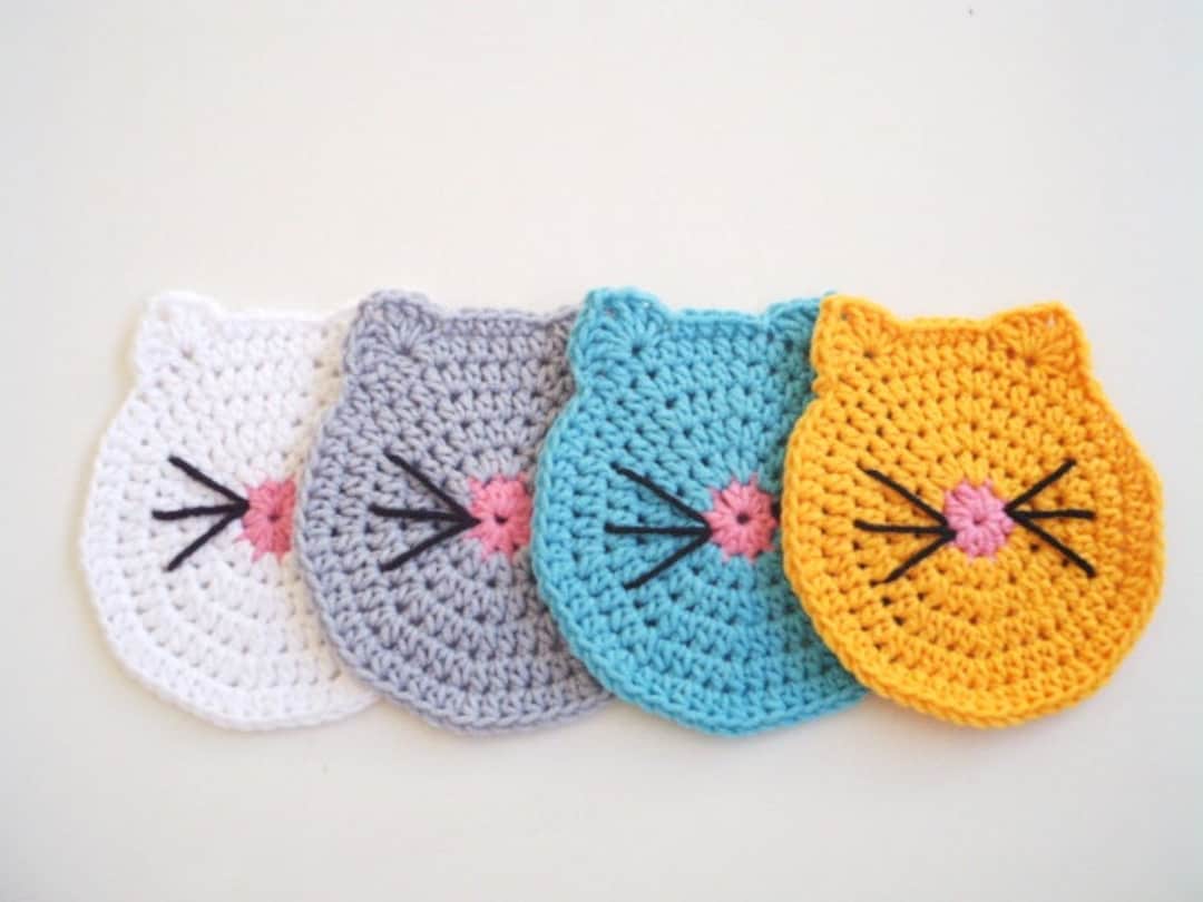 Crochet Cat Coaster Pattern Easy Kitten Mug Rug Beginner Friendly PDF ...