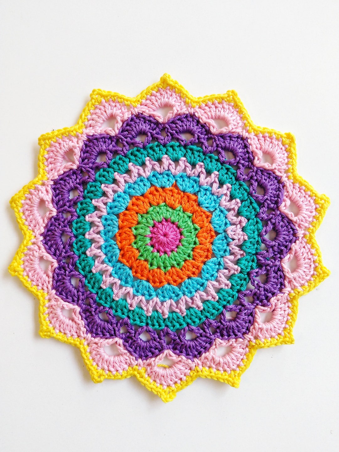 Easy Crochet Mandala Pattern Colorful Flower Doily (PDF Pattern ...