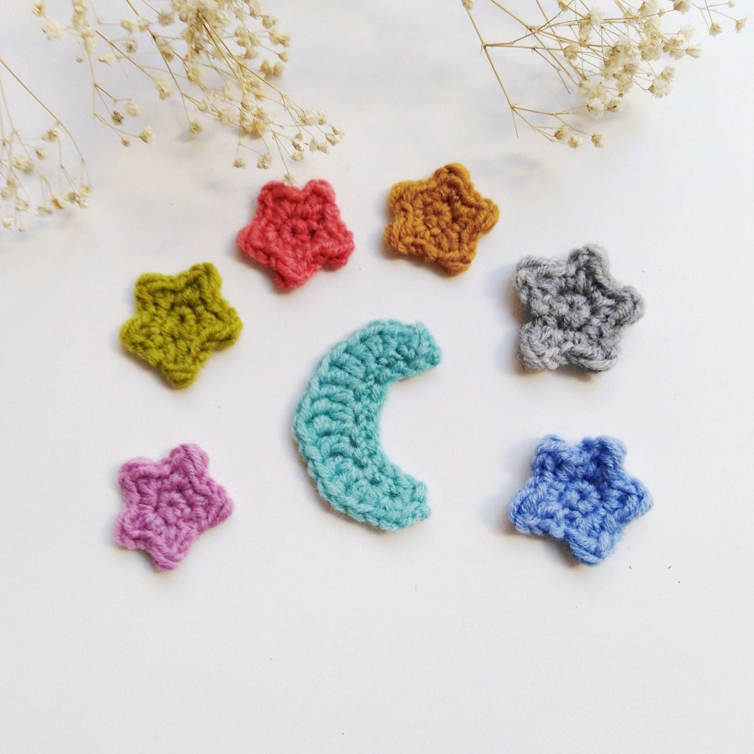 Crescent Moon & Stars Appliques Crochet Pattern Moon and Stars Applique ...