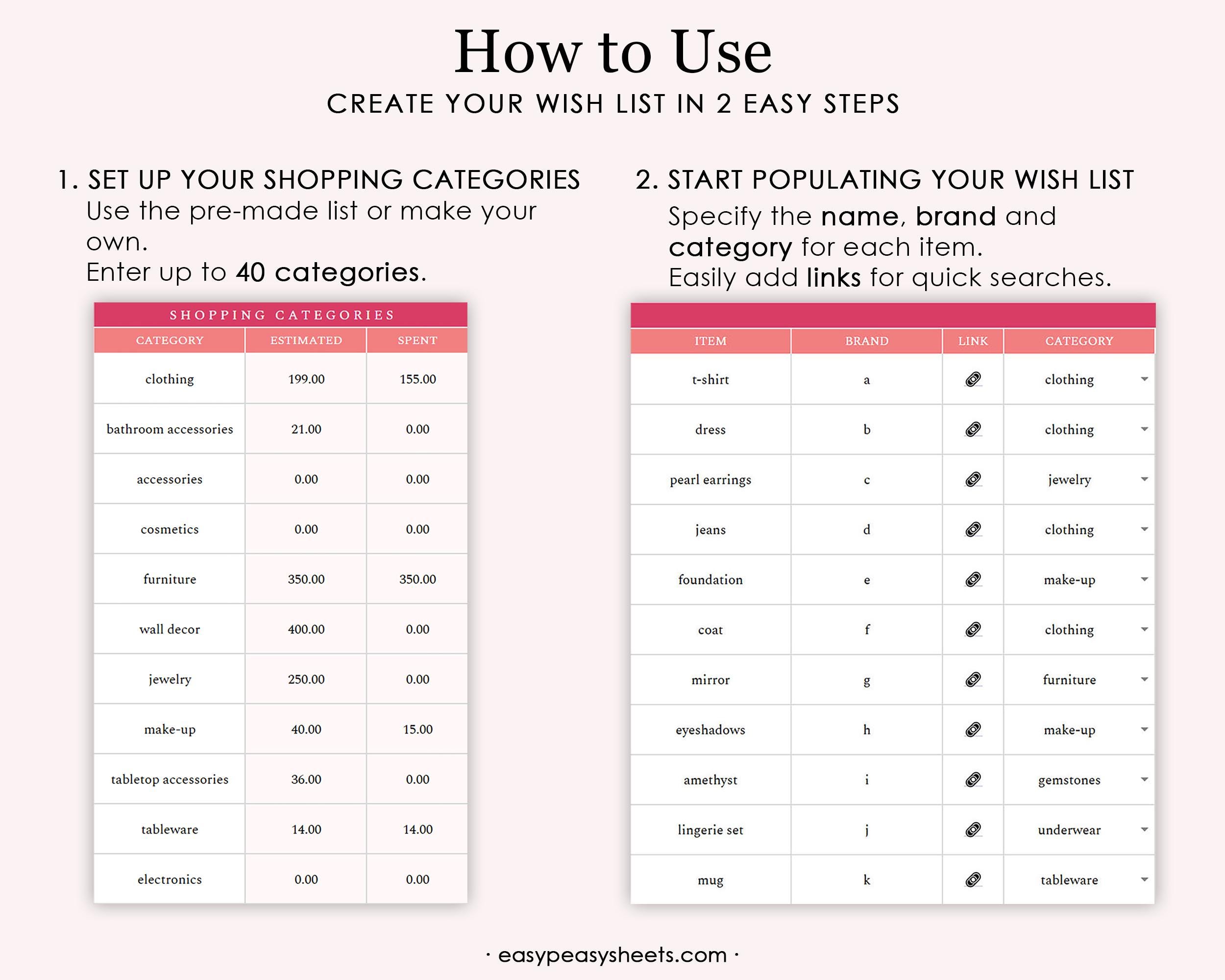 Mindful Wishlist and Purchase Tracker Spreadsheet, Google Sheets ...