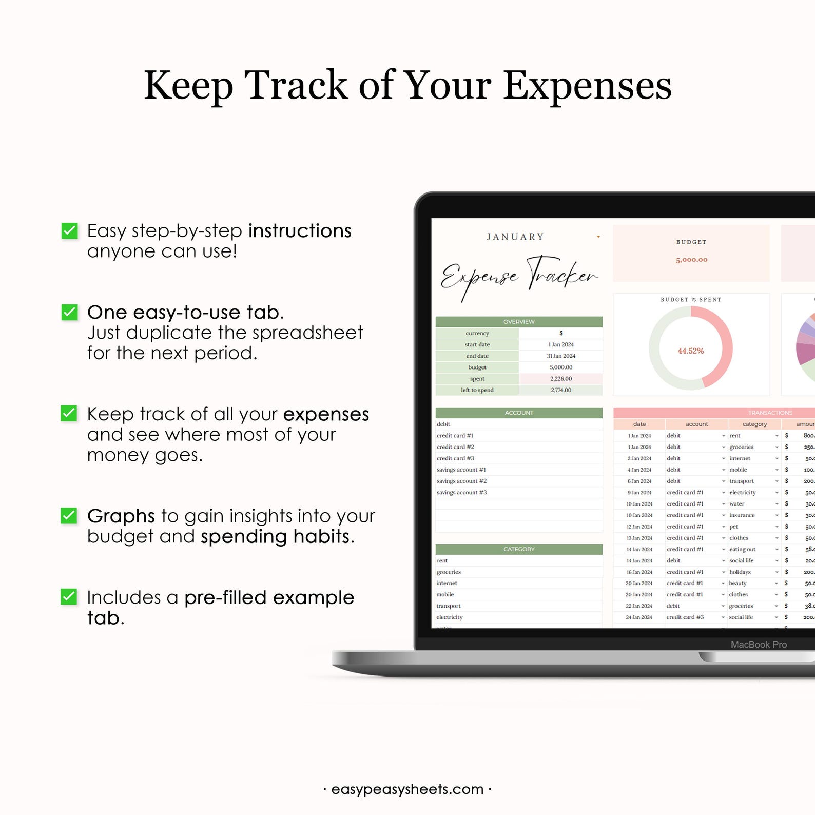 Simple Expense Tracker, Expense Spreadsheet, Easy Budgeting | Budget by ...