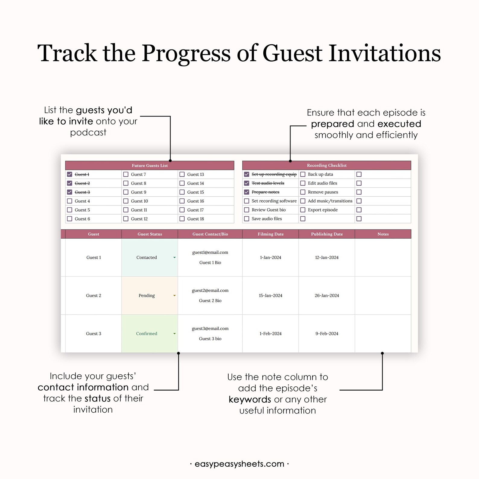 Podcast Planner Spreadsheet, Content Calendar, Episode Checklist ...