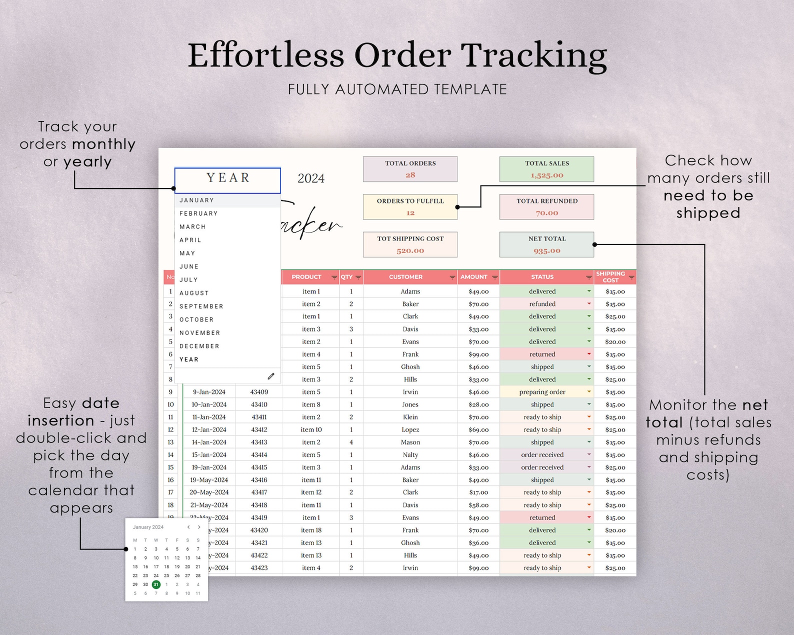 Order Tracker Google Sheets Spreadsheet, Small Business Bookkeeping ...