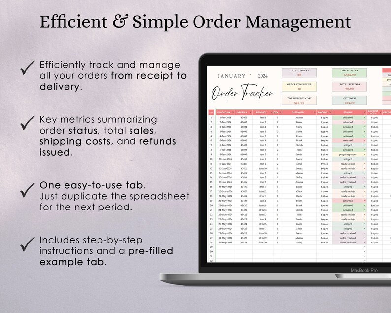 Order Tracker Google Sheets Spreadsheet, Small Business Bookkeeping ...