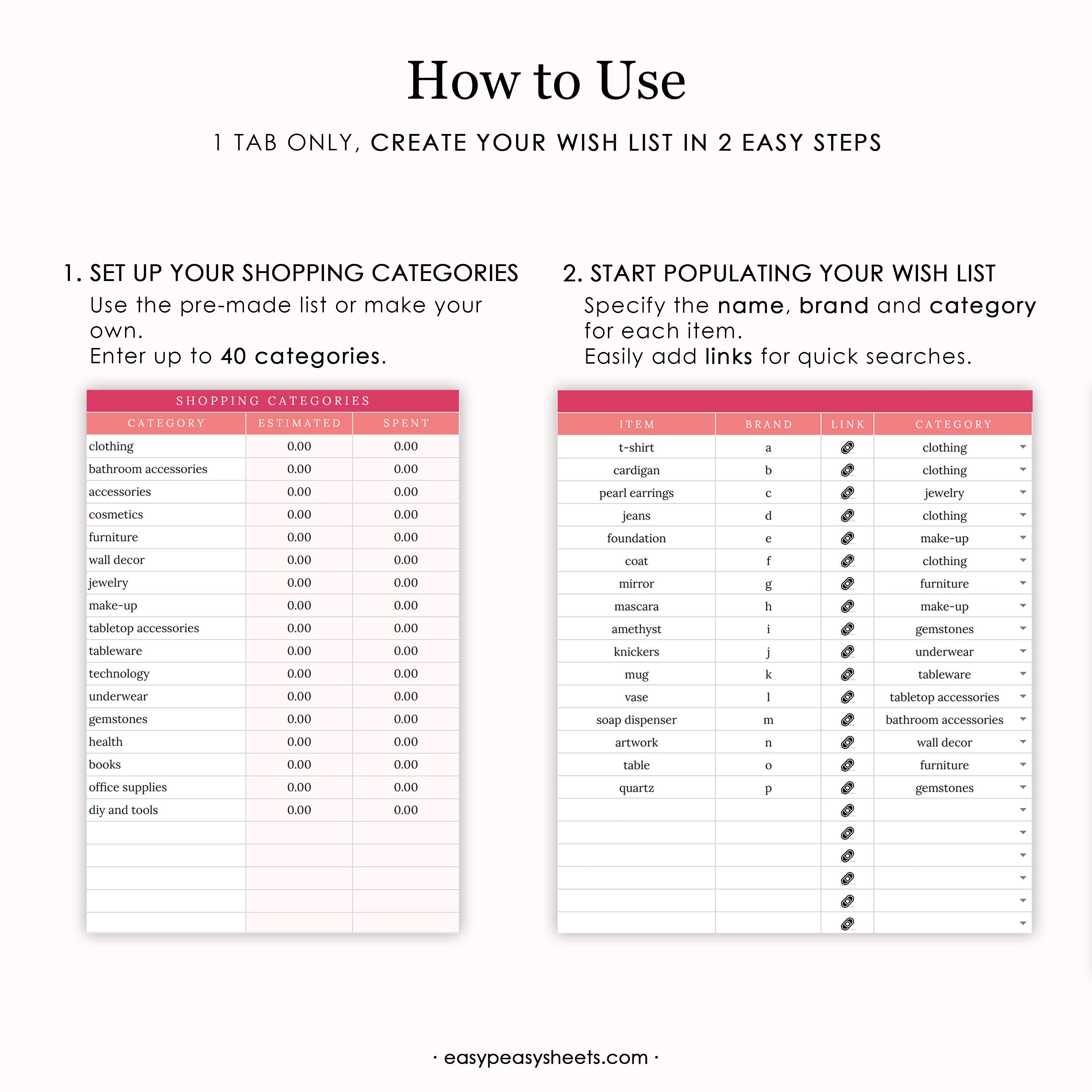 Wishlist & Purchase Tracker, Expense Spreadsheet for Conscious Spending ...